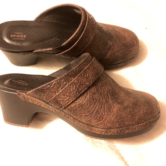 CROCS | Shoes | Crocs Sarah Tooled Clog Brown Triple Comfort Clog ...